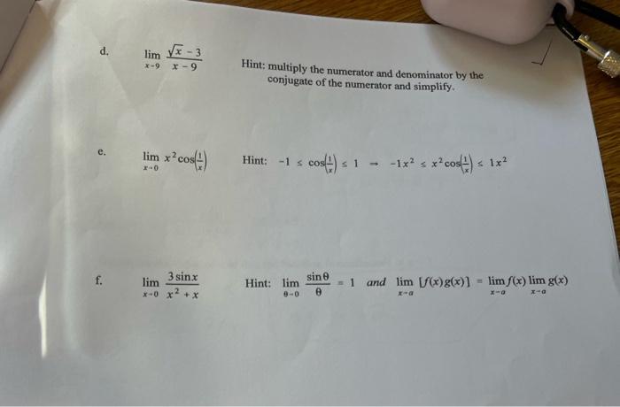 Solved d. limx−9x−9x−3 Hint: multiply the numerator and | Chegg.com