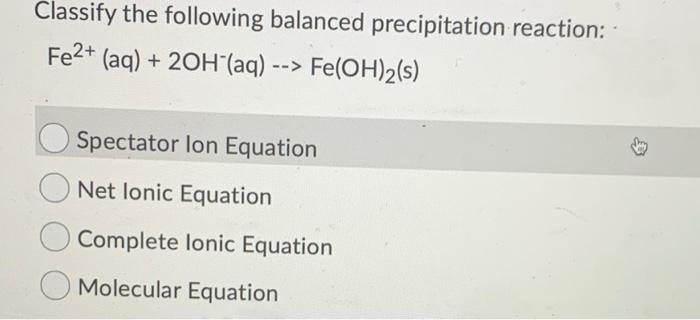 Solved Classify the following balanced chemical reaction: | Chegg.com