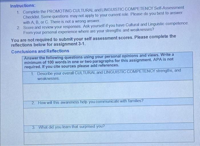 Instructions: 1. Complete the PROMOTING CULTURAL and | Chegg.com