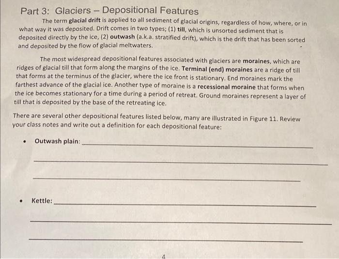 Solved Part 3: Glaciers - Depositional Features The term | Chegg.com