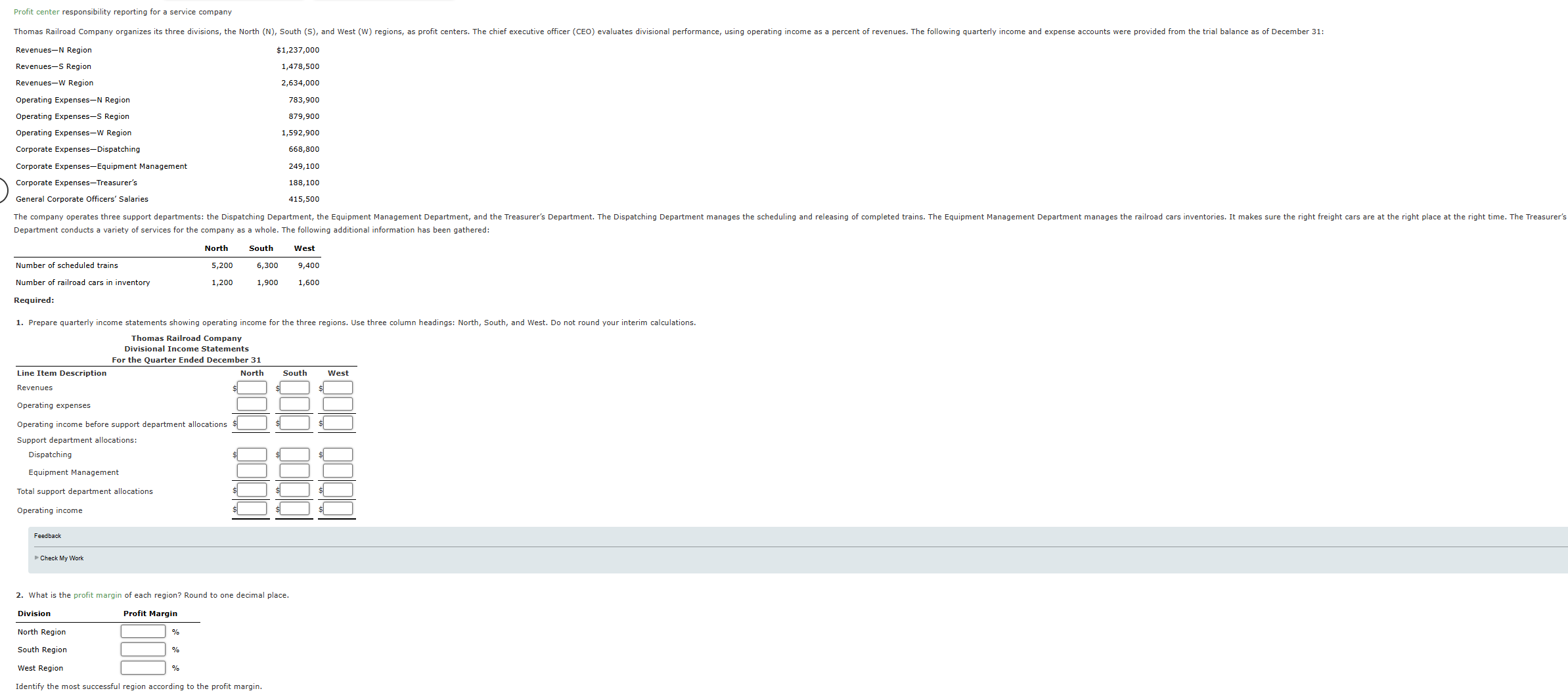 Solved Profit center responsibility reporting for a service | Chegg.com