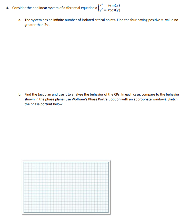Solved Consider the nonlinear system of differential | Chegg.com