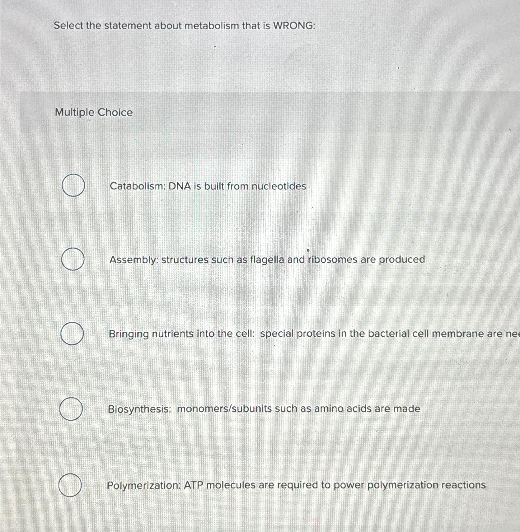 Solved Select the statement about metabolism that is | Chegg.com