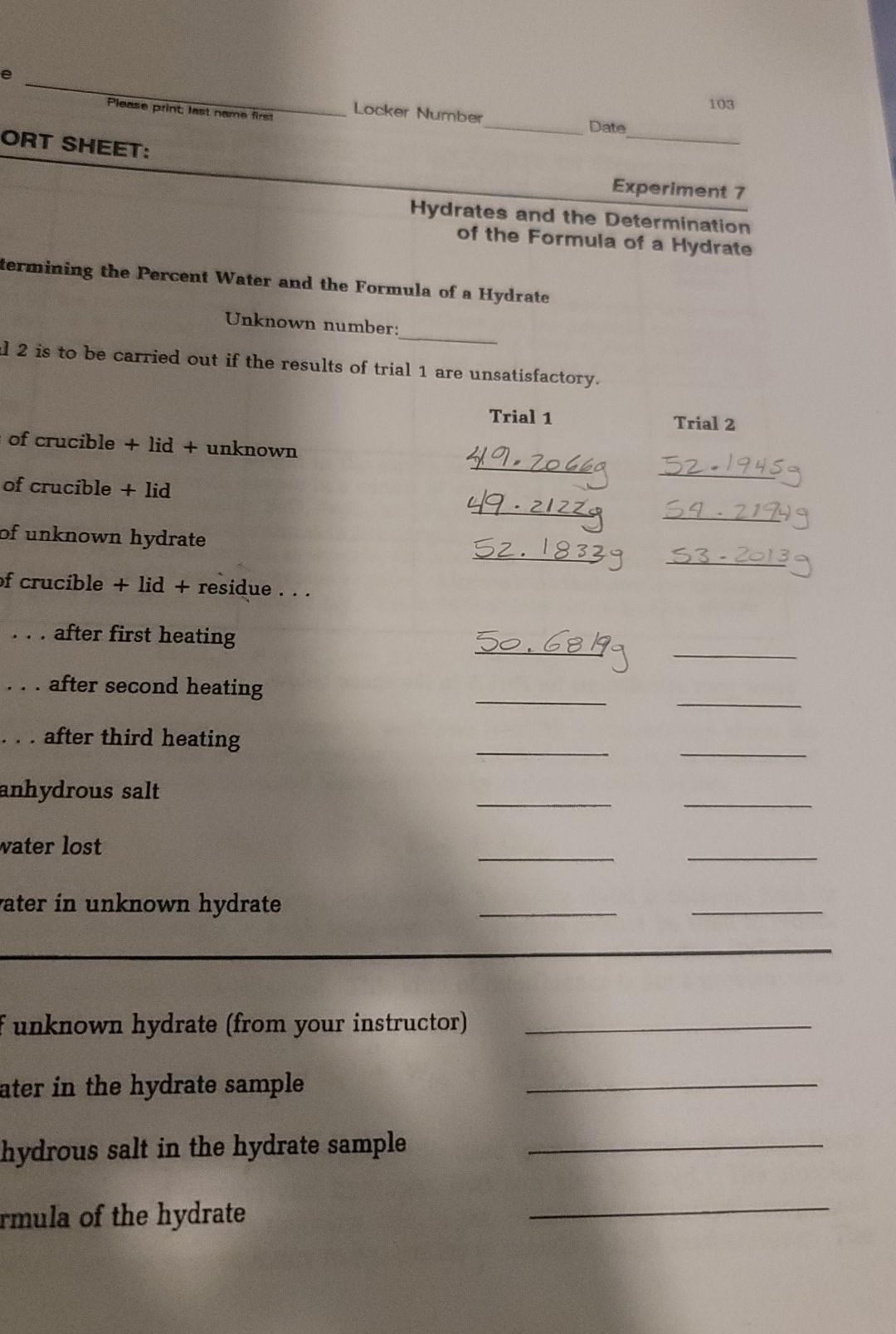 Solved e Please print: Inst name it Locker Number 103 Date | Chegg.com