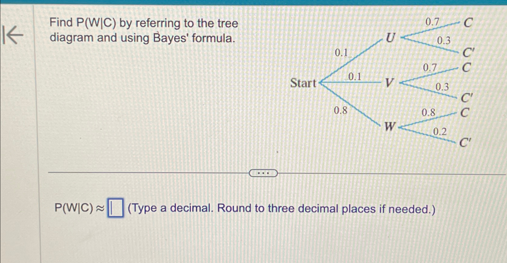 Solved Find P(W|C) ﻿by referring to the tree diagram and | Chegg.com