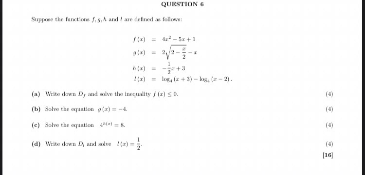 QUESTION 6Suppose the functions f,g,h and l are | Chegg.com QUESTION 6Suppose the functions f,g,h and l are | Chegg.com