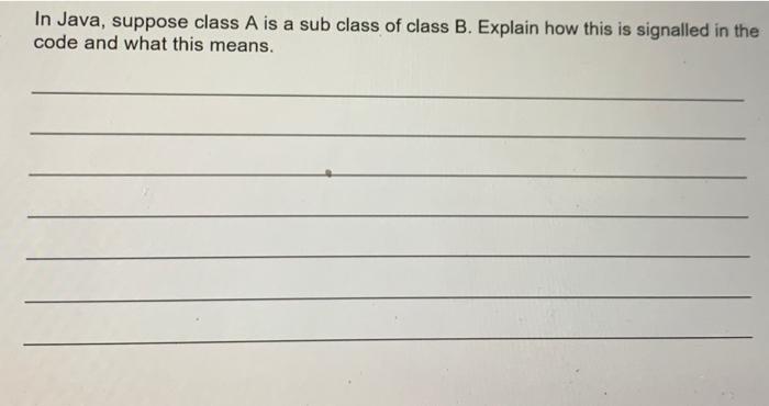 Solved In Java, suppose class A is a sub class of class B. | Chegg.com