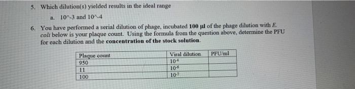 Solved using equation referance or look up PFU calculations | Chegg.com