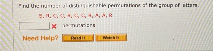 Solved Find the number of distinguishable permutations of | Chegg.com