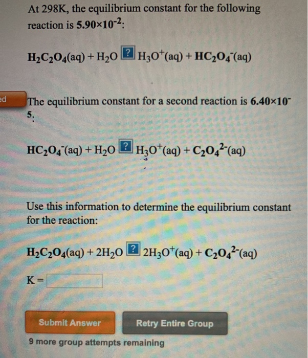 Solved The equilibrium constant, Kc, for the following | Chegg.com