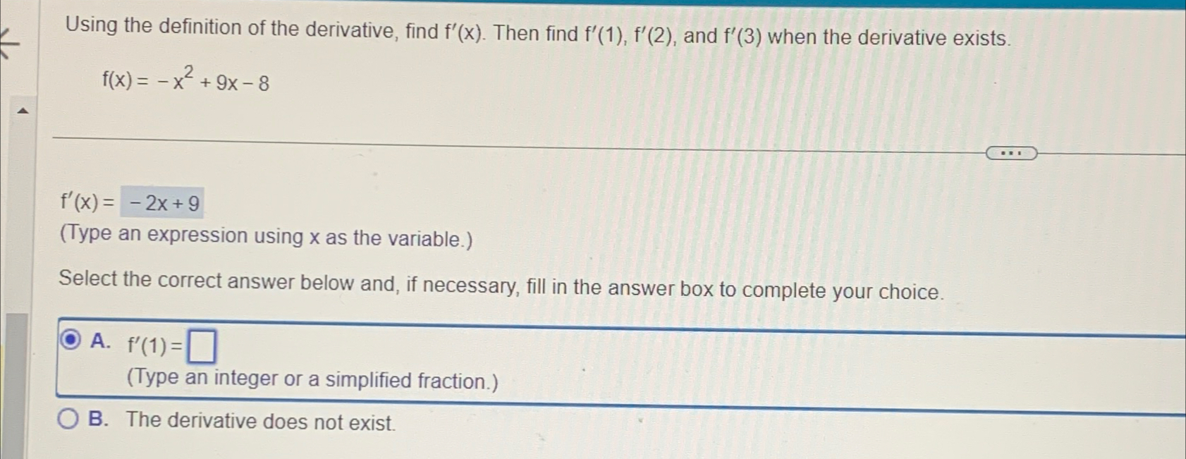 Solved Using the definition of the derivative, find f'(x). | Chegg.com