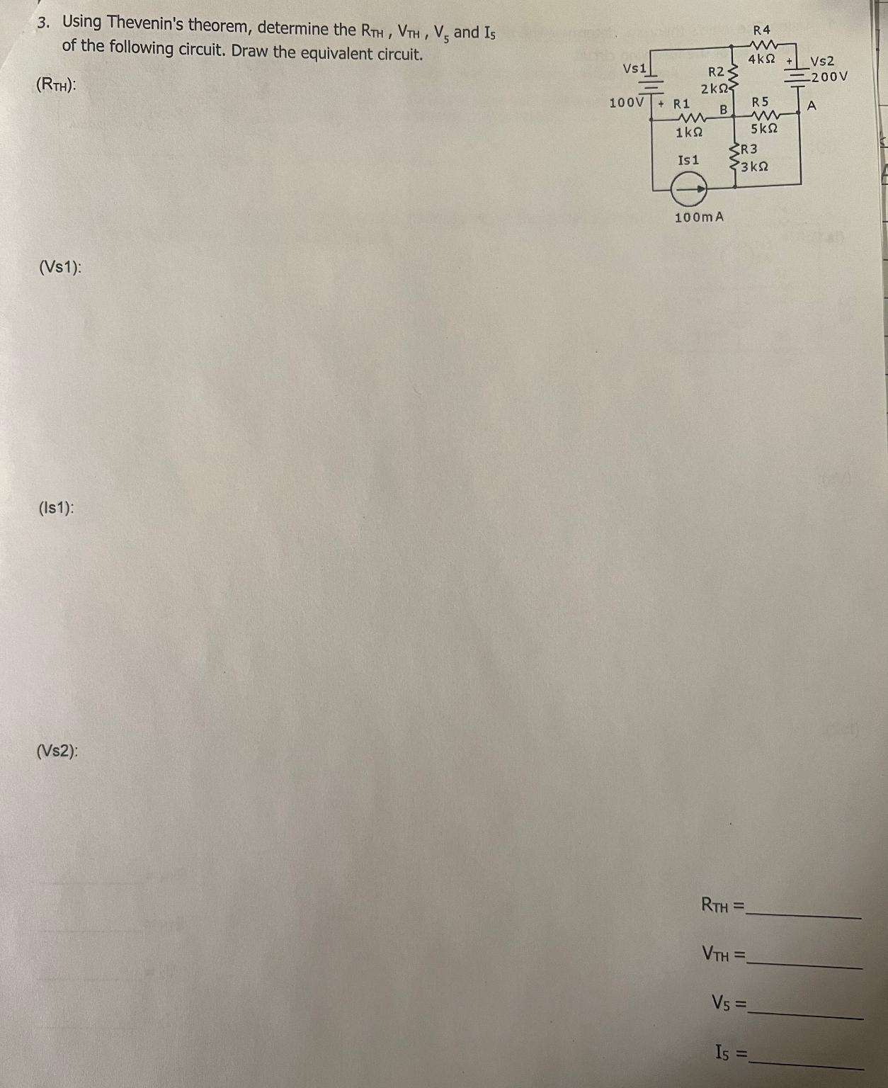 Solved Using Thevenin's theorem, determine the RTH,VTH,V5 | Chegg.com