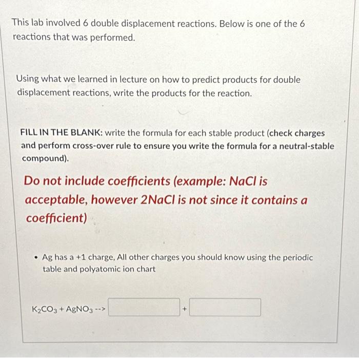 Solved This lab involved 6 double displacement reactions. | Chegg.com