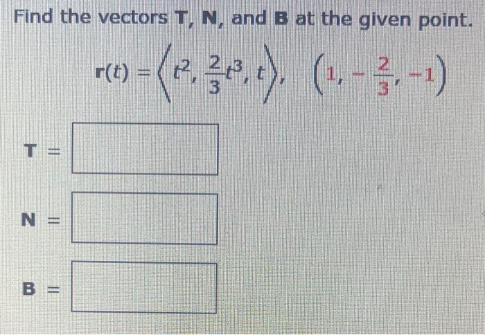 Solved Find the vectors T,N, and B at the given point. | Chegg.com