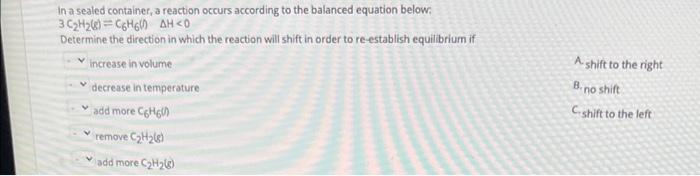 Solved In a sealed container, a reaction occurs according to | Chegg.com