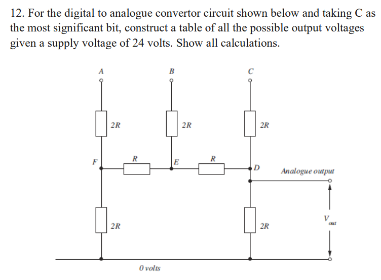Solved For the digital to analogue convertor circuit shown | Chegg.com