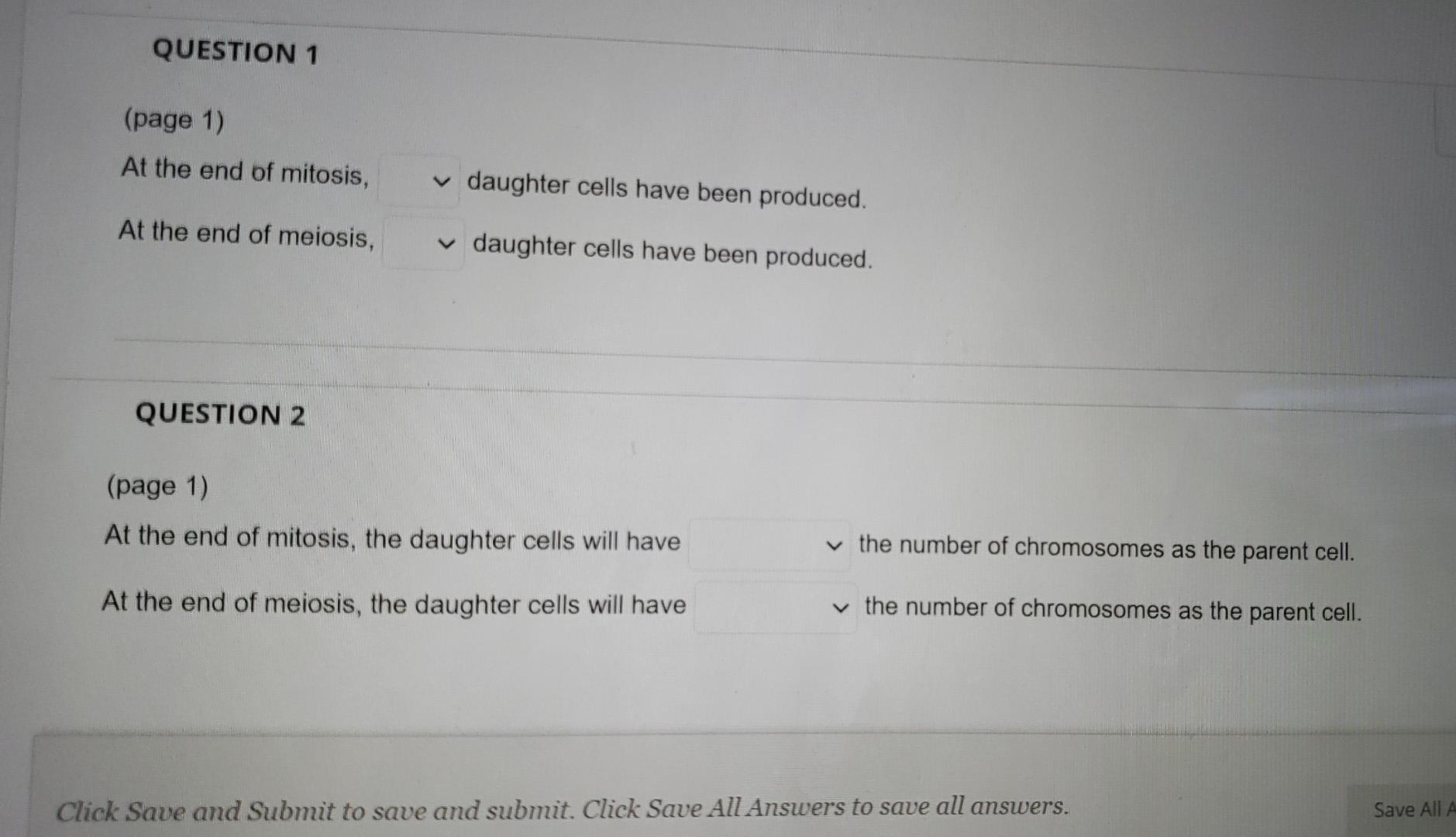 Solved QUESTION 1 (page 1) At the end of mitosis, daughter | Chegg.com