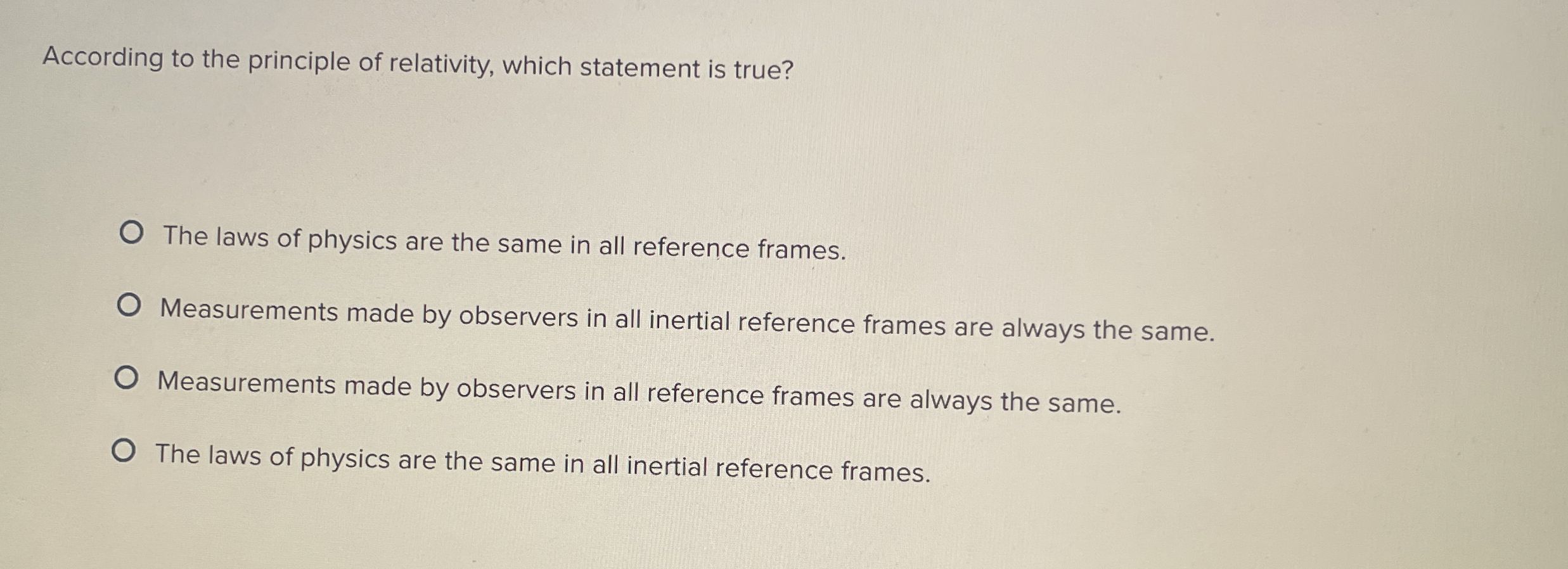 Solved According to the principle of relativity, which | Chegg.com