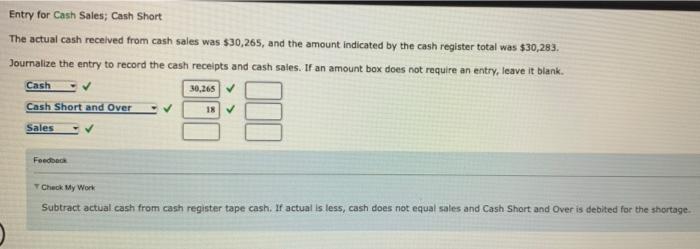 Solved Entry for Cash Sales; Cash Short The actual cash | Chegg.com