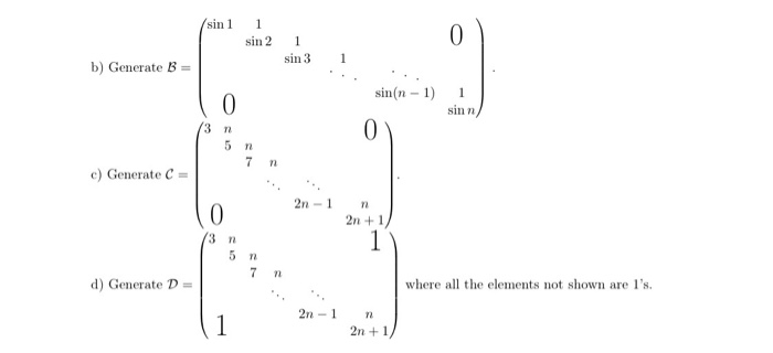 Solved 11) Use one MATLAB statement to generate each of the | Chegg.com