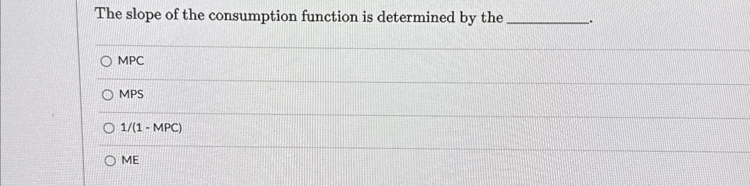 Solved The slope of the consumption function is determined | Chegg.com