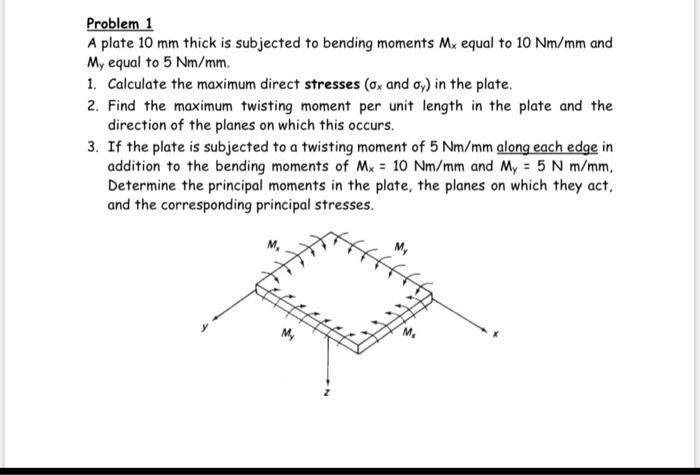 Solved Problem 1 A plate 10 mm thick is subjected to bending | Chegg.com