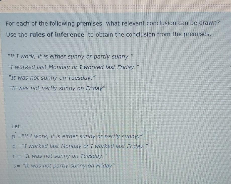 Solved For each of the following premises, what relevant | Chegg.com