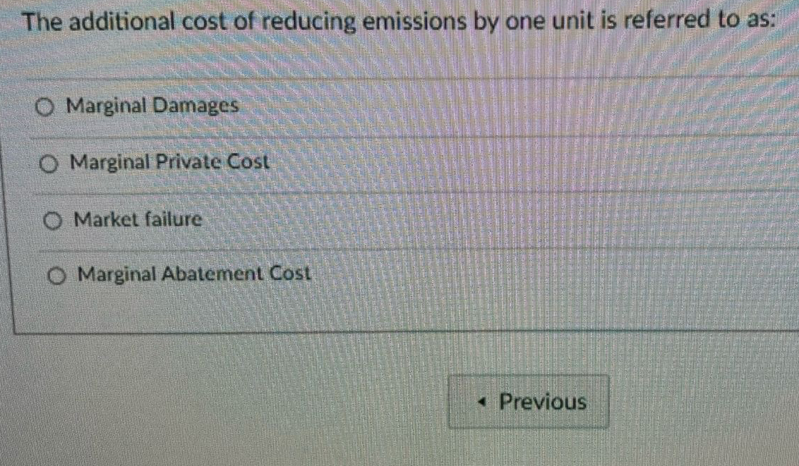 Solved The additional cost of reducing emissions by one unit | Chegg.com