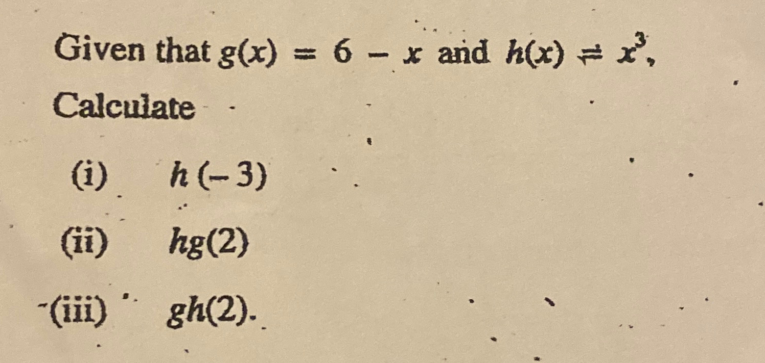 Solved Given that g(x)=6-x ﻿and h(x) = x3 | Chegg.com