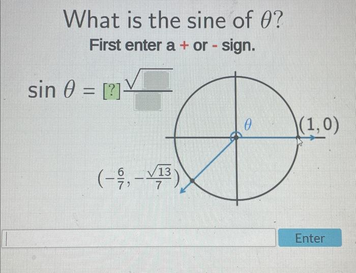 Solved What is the sine of θ ? First enter a+ or - sign. | Chegg.com