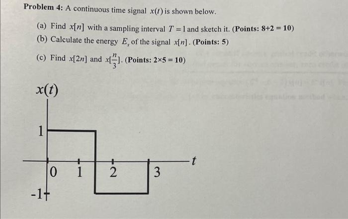 Solved Problem 4: A continuous time signal x(t) is shown | Chegg.com