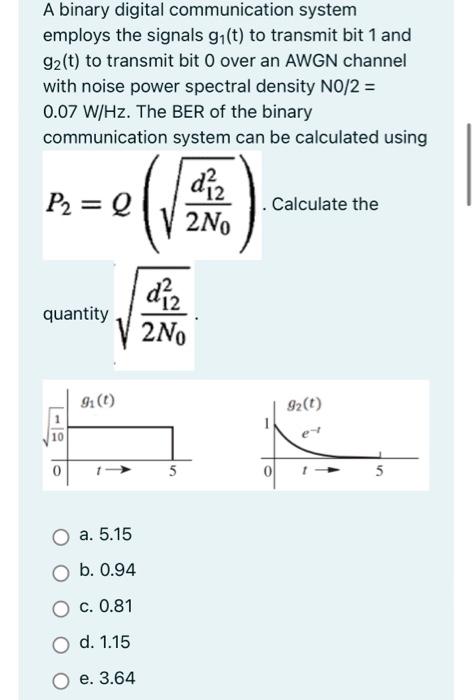 A Binary Digital Communication System Employs The 