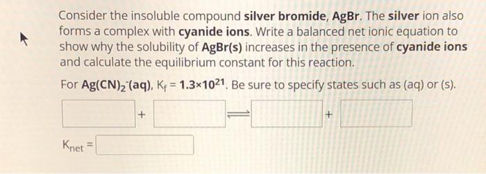 Solved Consider the insoluble compound silver bromide, AgBr. | Chegg.com