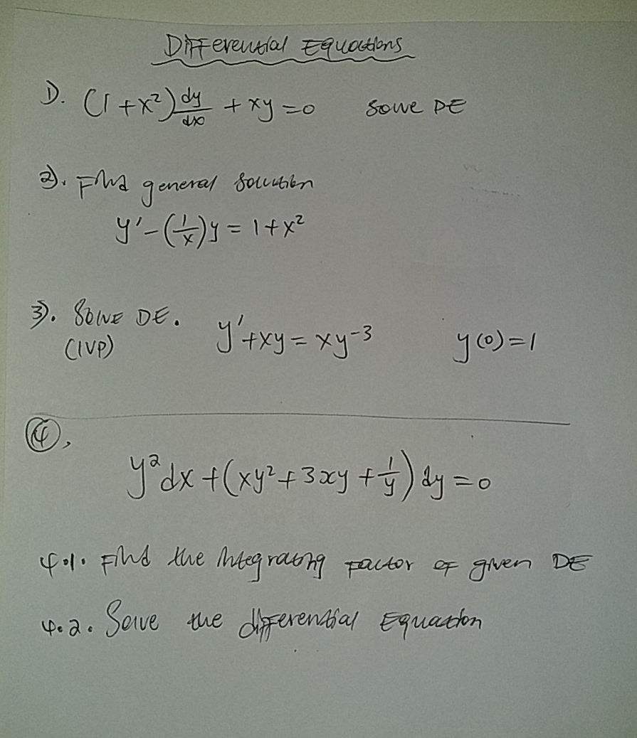 Solved Differential Equoutions(1+x2)dydx+xy=0 ﻿sowe DE. | Chegg.com