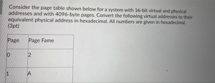 Solved Consider the page table shown below for a system with | Chegg.com