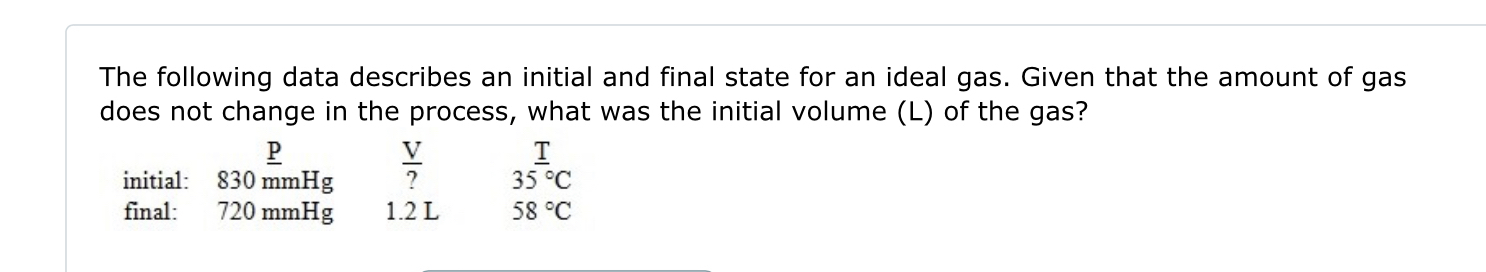 Solved The following data describes an initial and final | Chegg.com