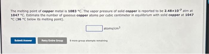 Solved The melting point of copper metal is 1083∘C. The | Chegg.com