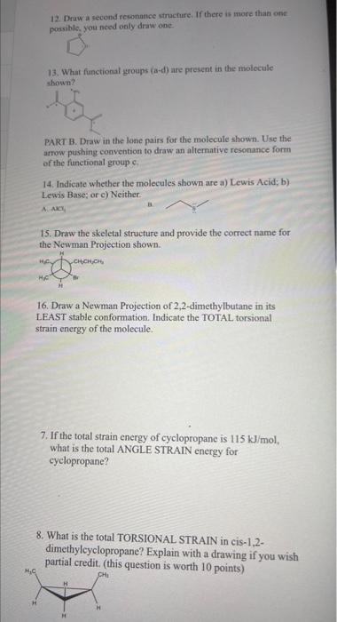 Solved 12. Draw a second resonance structure. If there is | Chegg.com