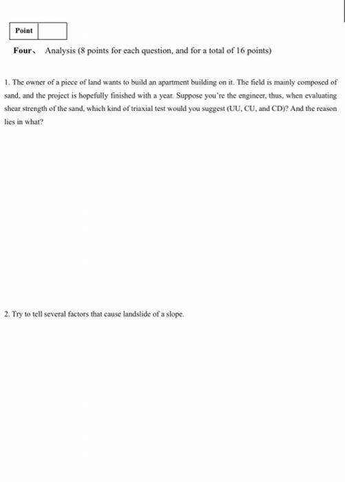 Solved Four、 Analysis ( 8 points for each question, and for | Chegg.com