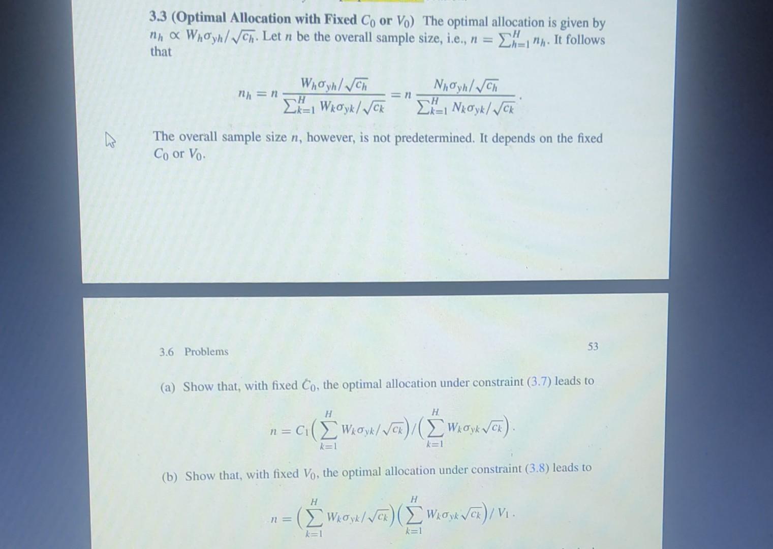 3.3 (Optimal Allocation with Fixed Co or Vo) The | Chegg.com