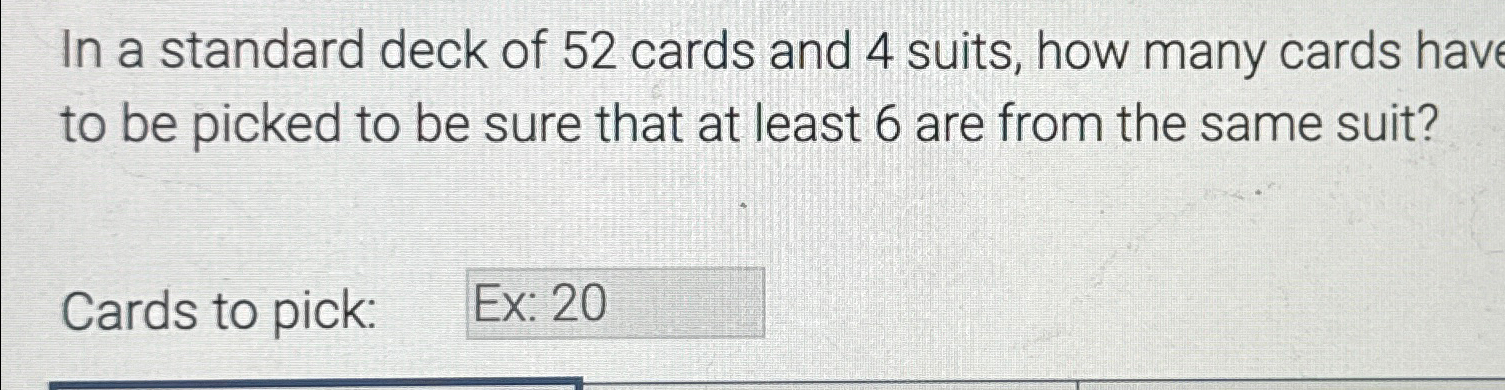Solved In a standard deck of 52 ﻿cards and 4 ﻿suits, how | Chegg.com