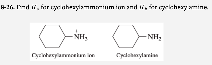 Solved 8-26. ﻿Find Ka ﻿for cyclohexylammonium ion and Kb | Chegg.com