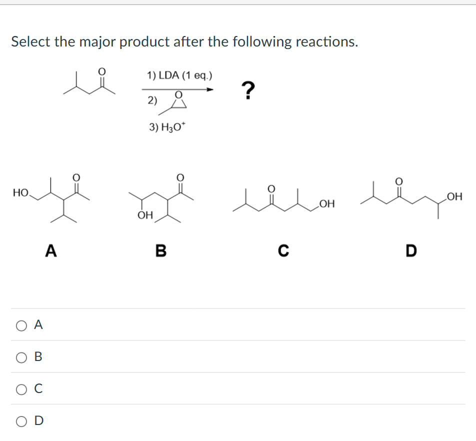Solved Select the major product after the following | Chegg.com