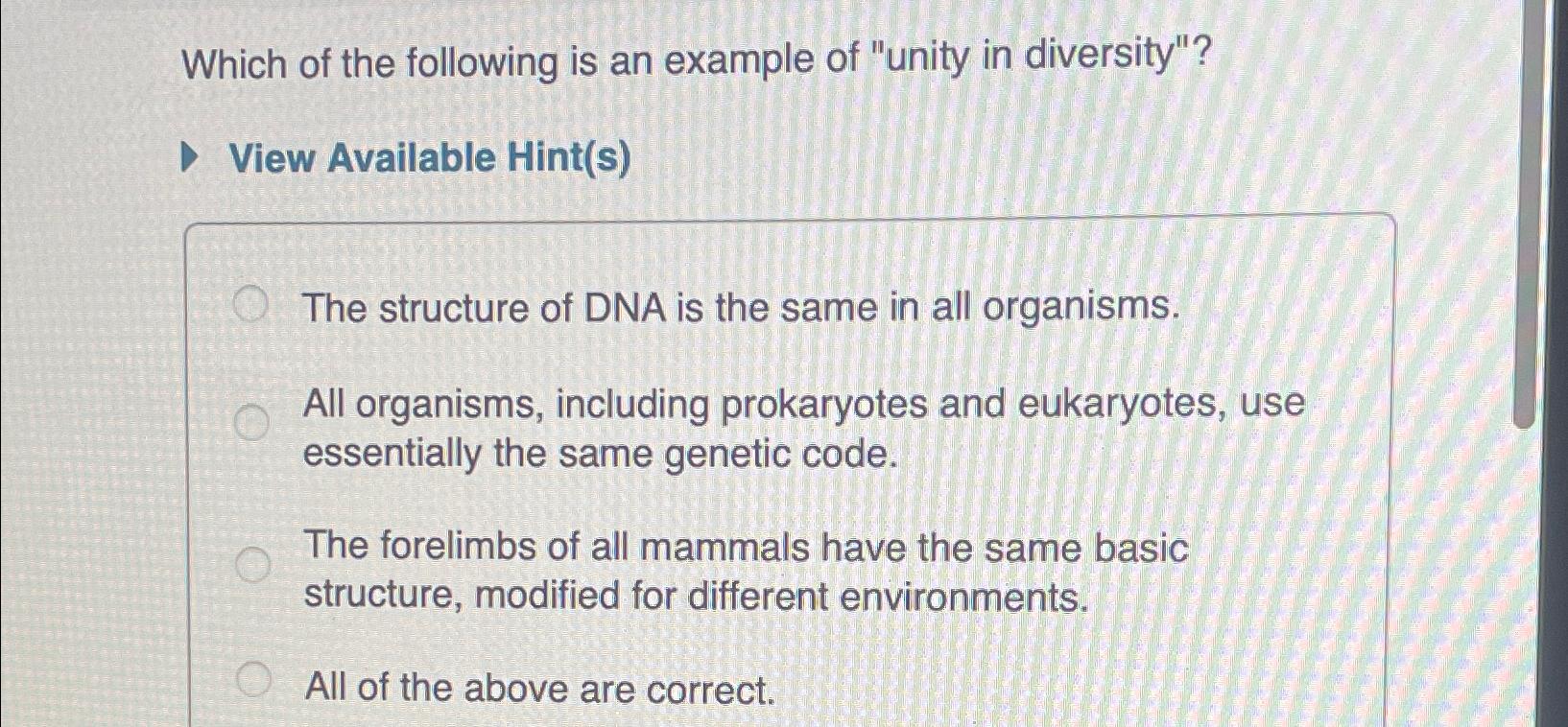Solved Which of the following is an example of "unity in | Chegg.com
