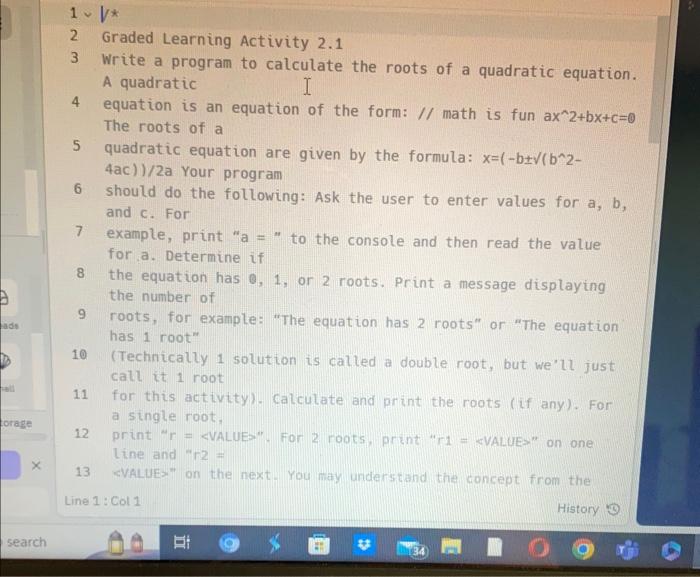 Solved 2 Graded Learning Activity 2.1 3 Write a program to | Chegg.com