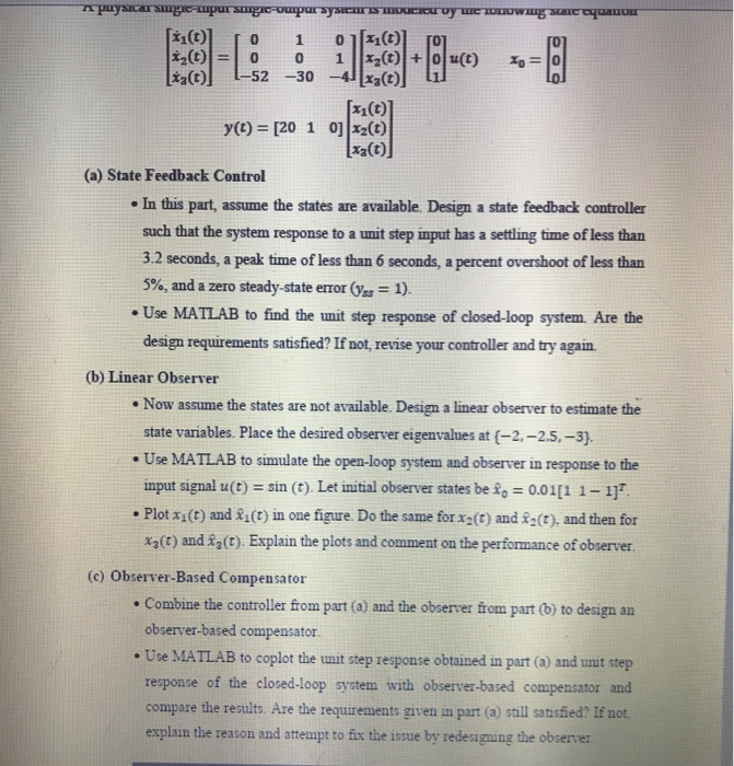 Solved A physical single-input single-output system is | Chegg.com