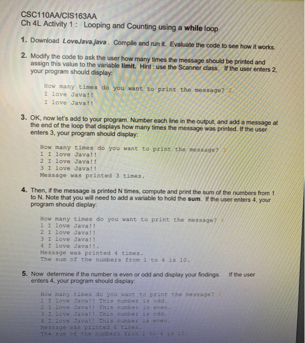 Solved CSC110AA/CIS163AA Ch 4L Activity 1: Looping and | Chegg.com