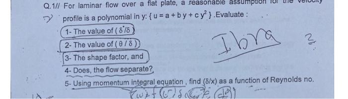 Solved Q.1// For laminar flow over a flat plate, a | Chegg.com