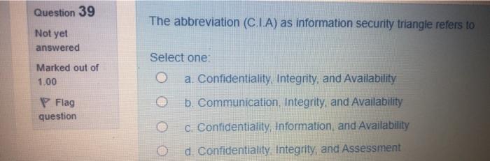 Solved Question 39 The abbreviation (CLA) as information | Chegg.com