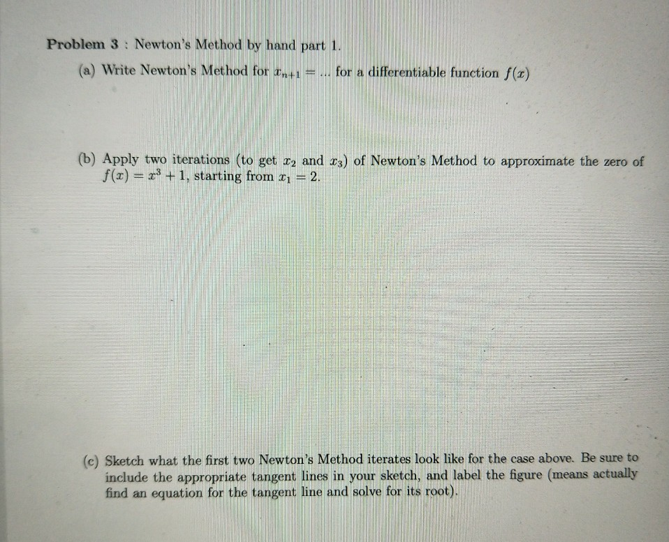Solved Problem 3: Newton's Method by hand part 1. (a) Write | Chegg.com